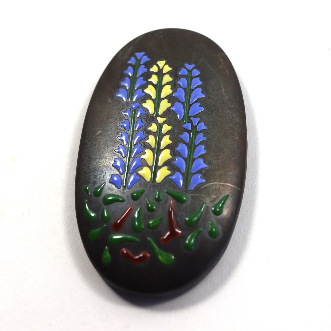 Art Deco Japanese Blued Steel Ando Enamel Hand Painted Flower Box C1930 ...