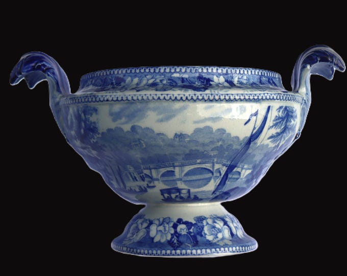 Antique Georgian Blue & White Pearlware Two Handled Historical Sauce ...