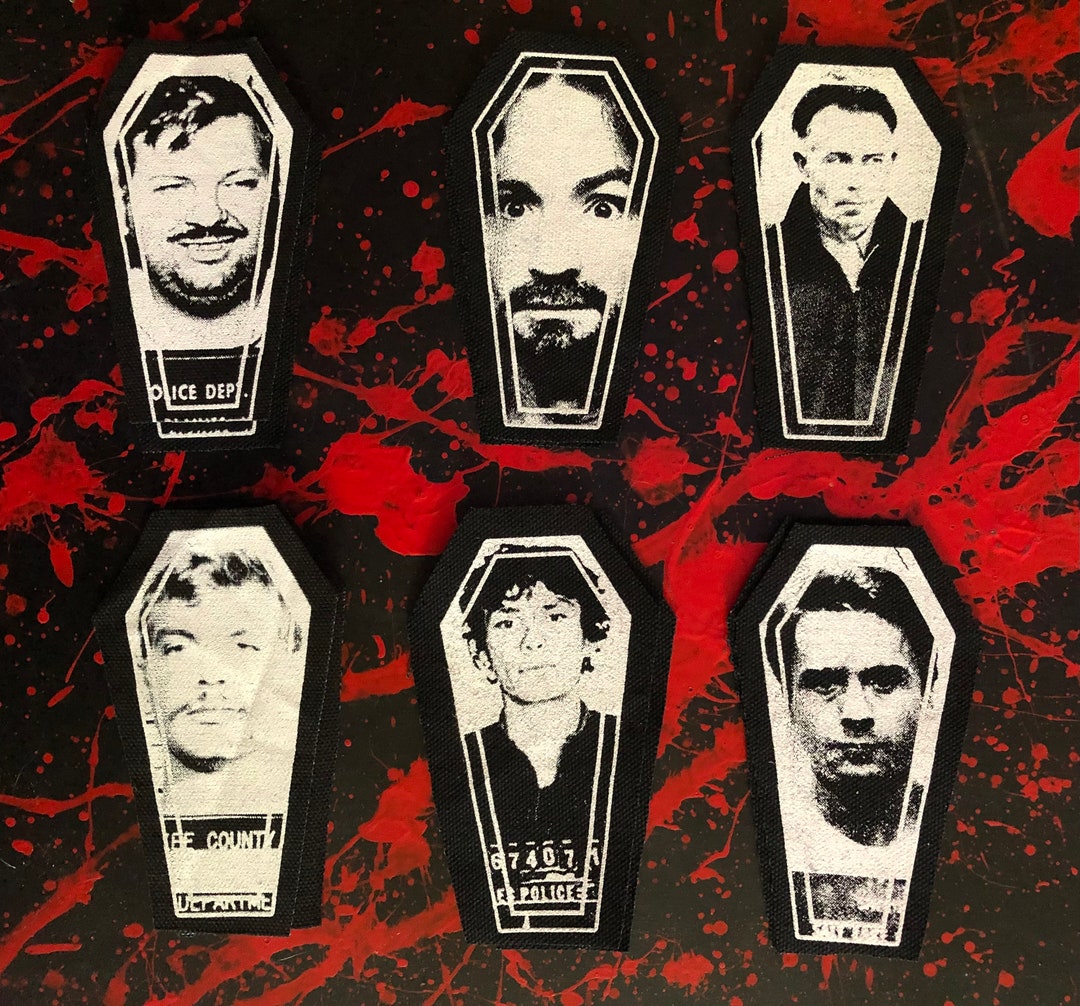 Screen Printed Serial Killer Coffin Patches Charles Manson Bundy Dahmer Gacy Ramirez Gein True ...