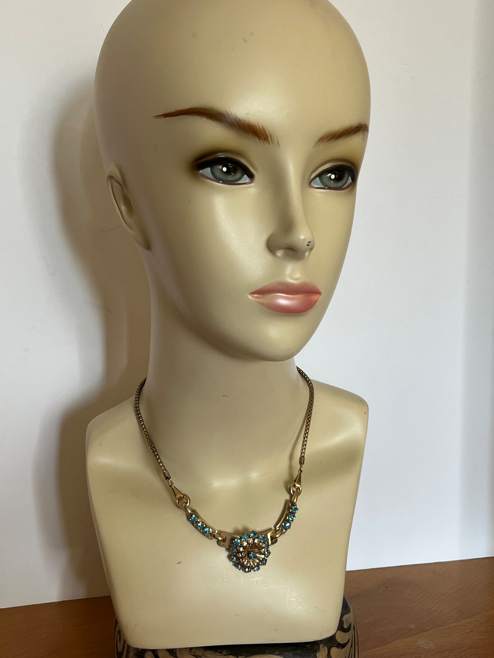 1950's Barclay Vintage Statement Choker Necklace Blue Stones Flower ...