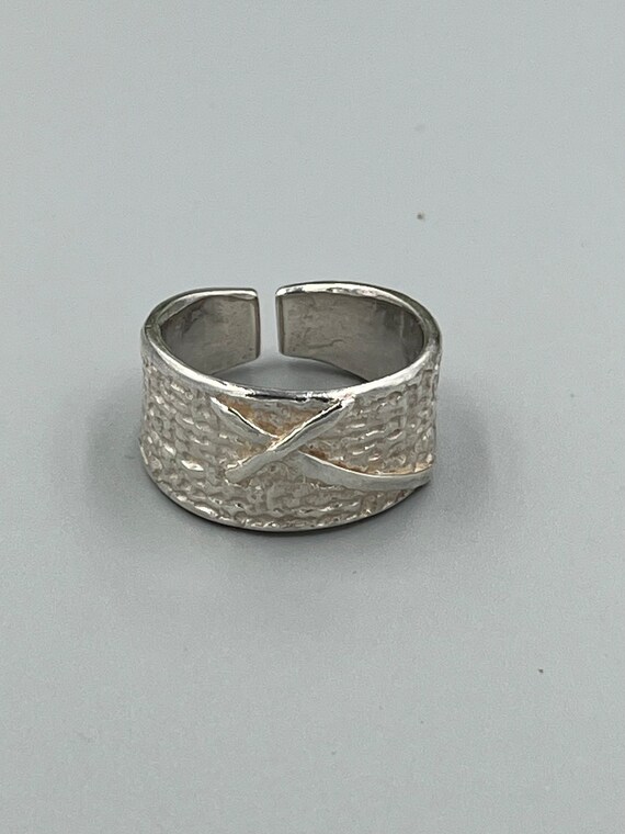 Sterling Bold Band Ring Textured Design Wide Marked 9… - Gem