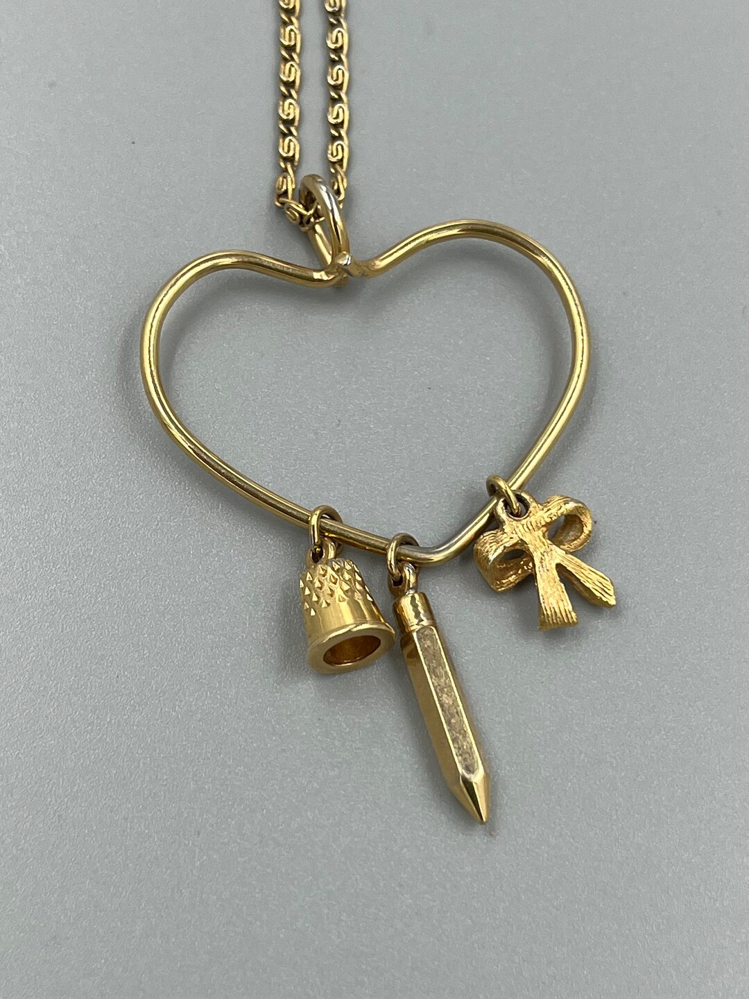 Emmons Necklace Pendant Gold Tone Heart Charms Signed Vintage 60's ...