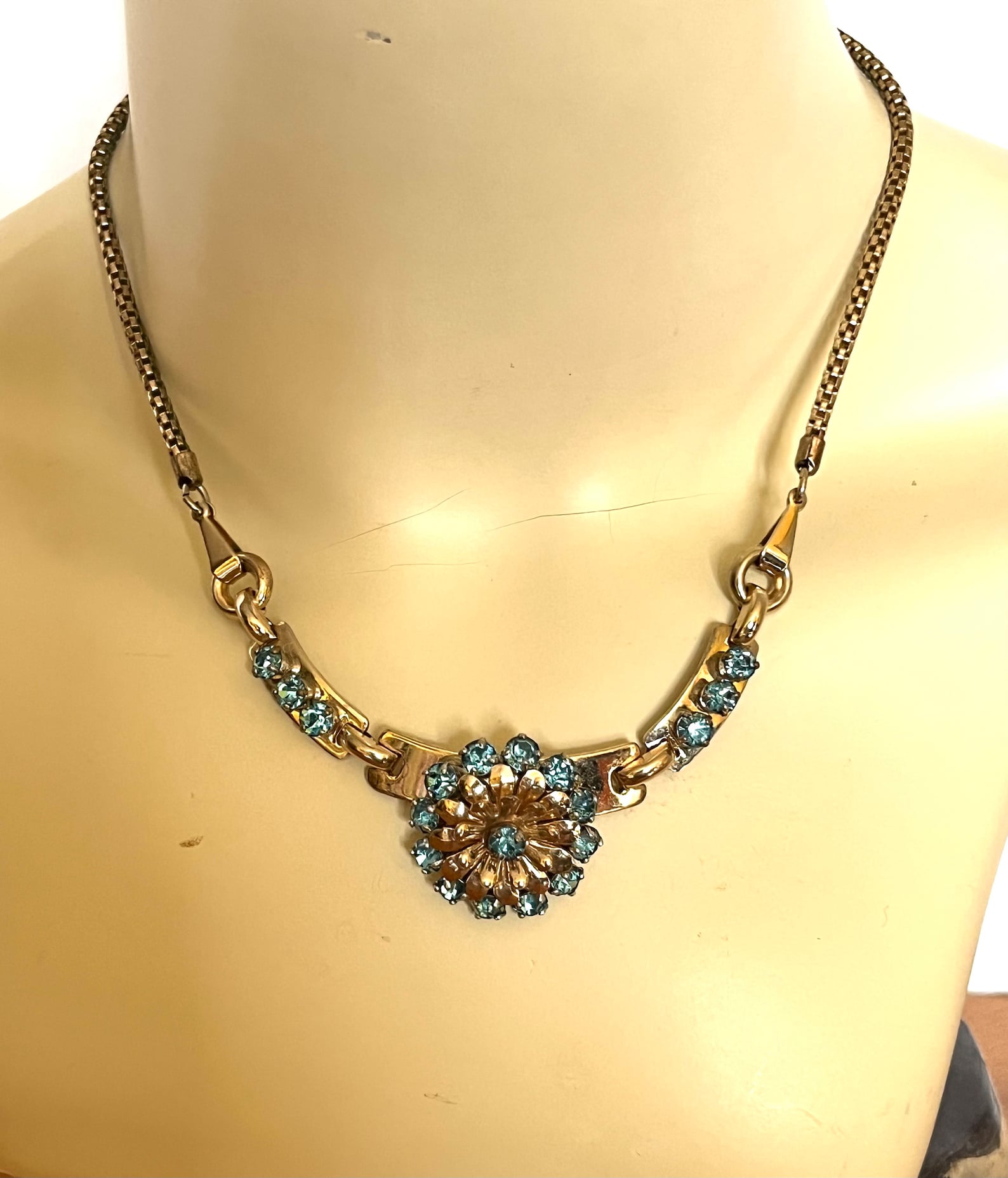 1950's Barclay Vintage Statement Choker Necklace Blue Stones Flower ...