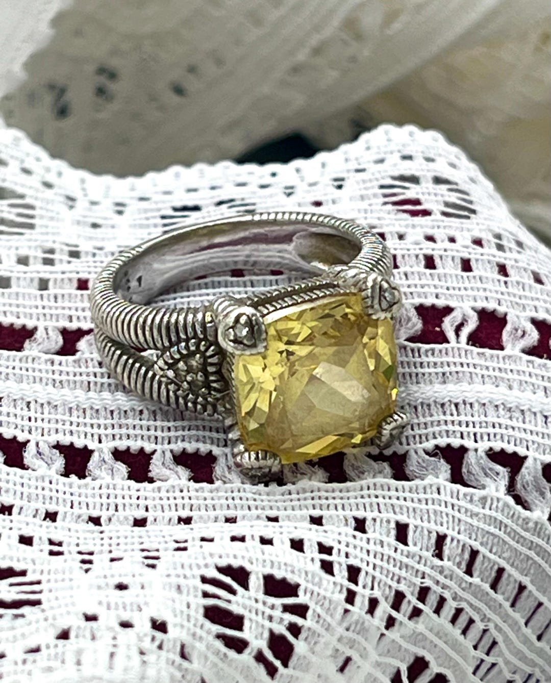 Judith Ripka Sterling Ring Marked Signed Citrine Chunky Band Large ...