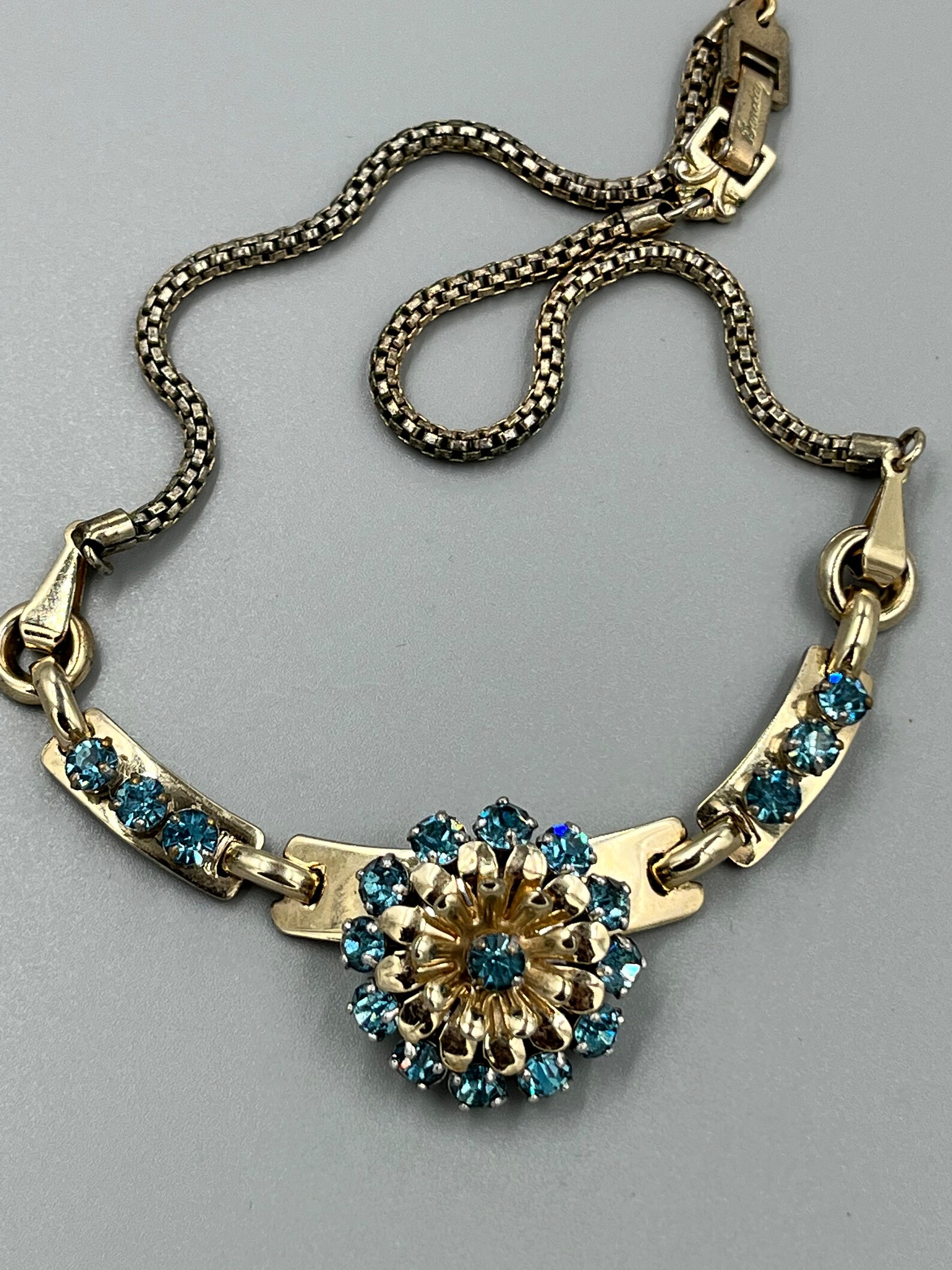 1950's Barclay Vintage Statement Choker Necklace Blue Stones Flower ...