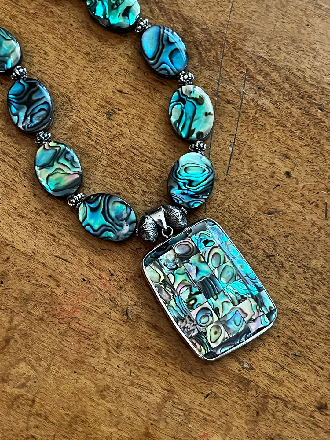 Vintage Abalone Pendant Necklace Fabulous Chunky Striking Piece 70's ...