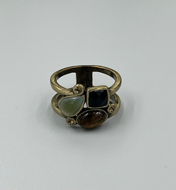 Lia Sophia Three Stone Brass Tone Costume Ring Signed… - Gem
