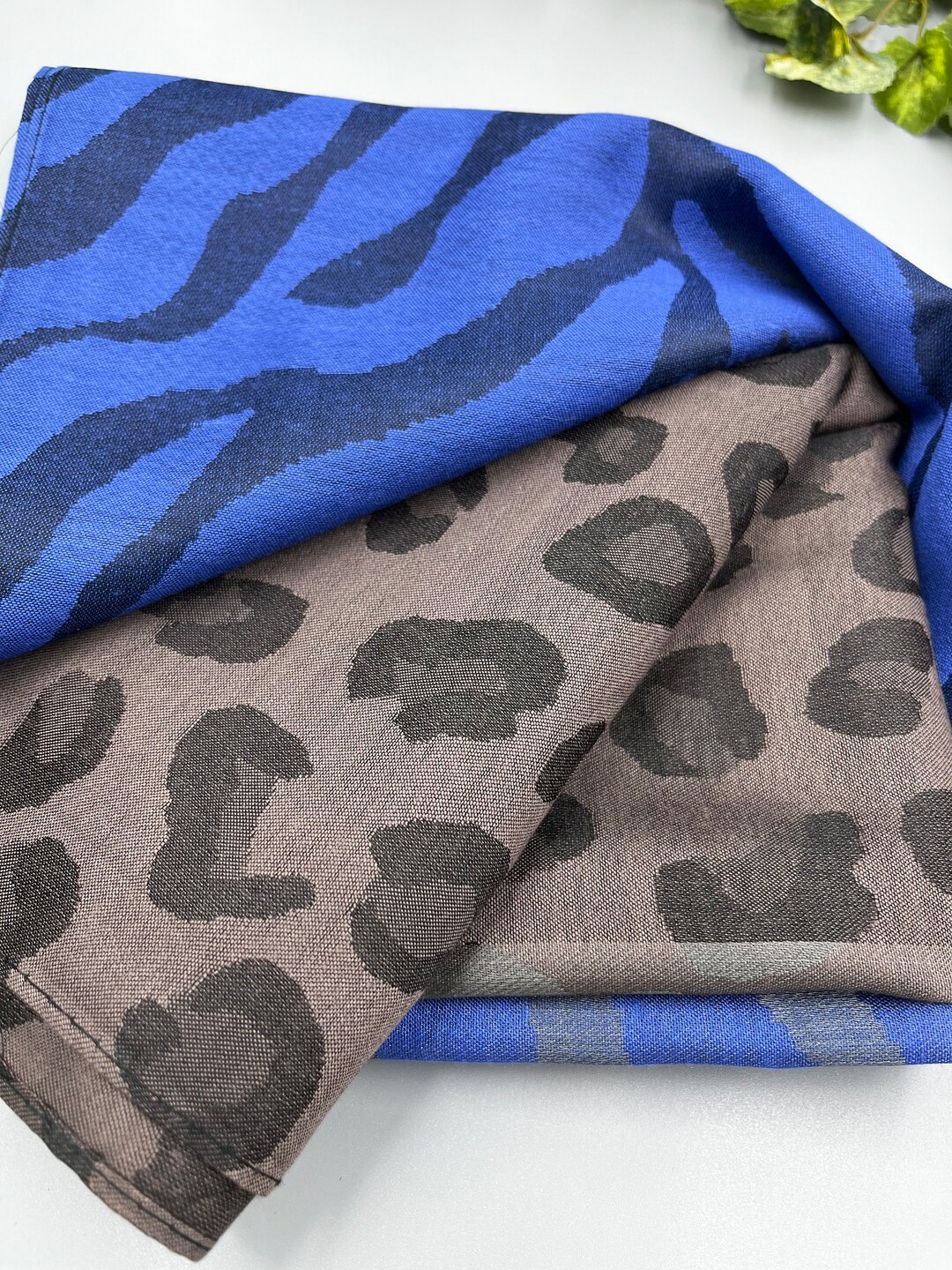 NOS Silk Huge Scarf Wrap Shawl Animal Print Blues Zebra Cheetah ...