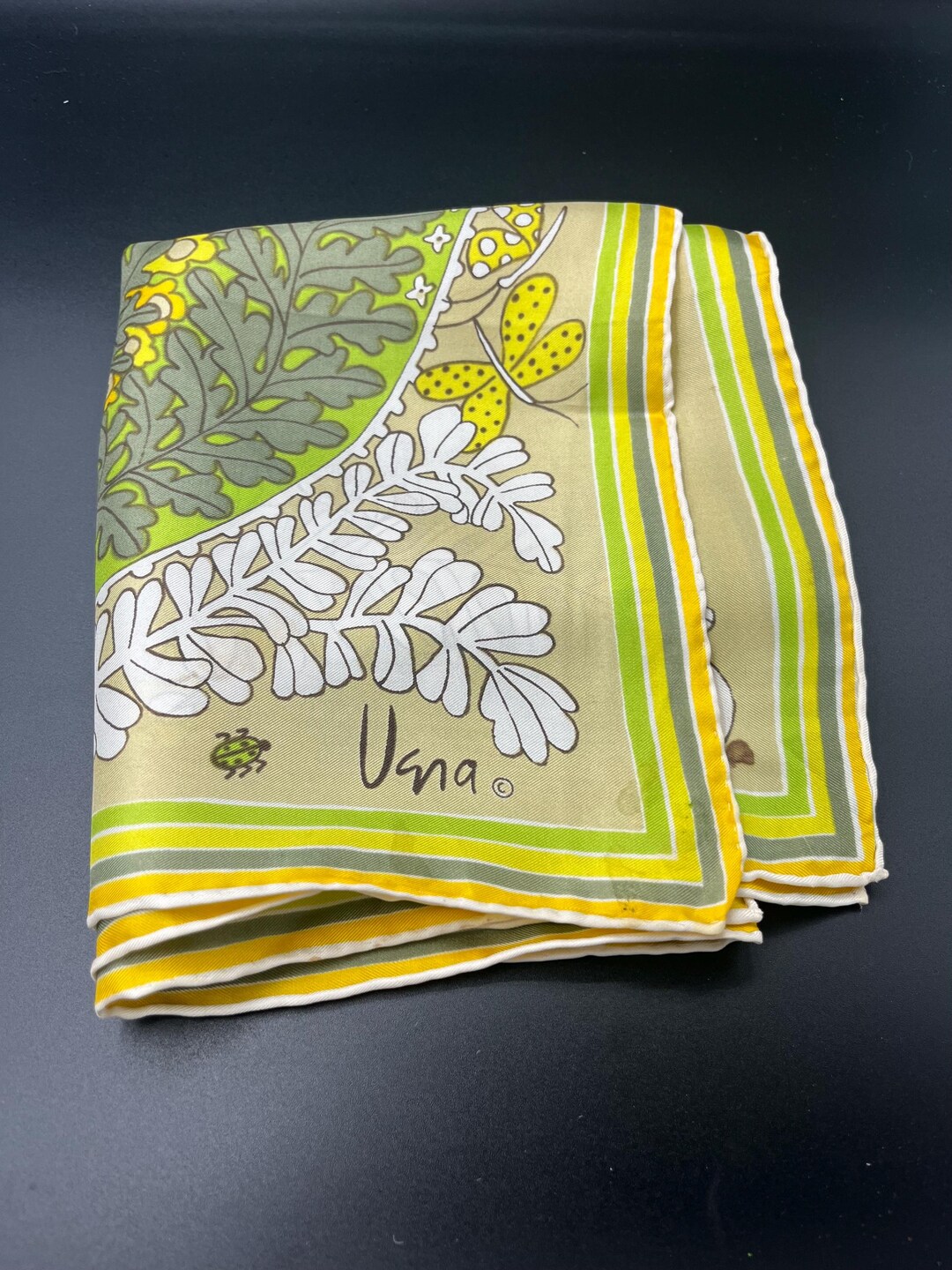 Vera "ladybug" Silk Scarf Green Orange Yellow White Floral Butterflys ...