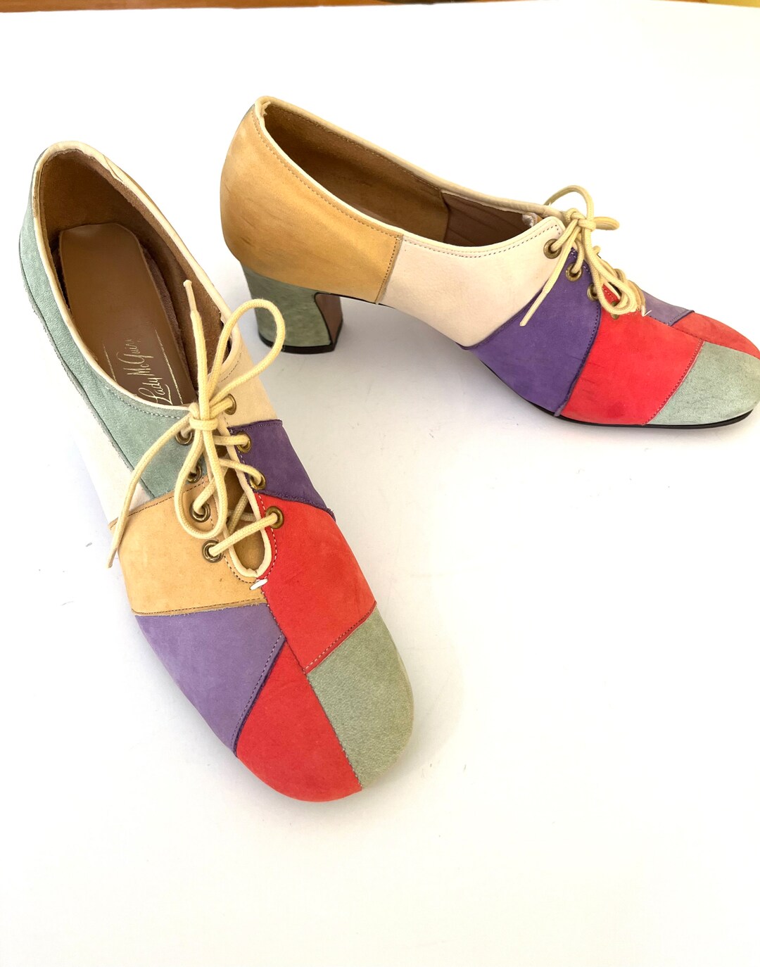 60's Colorblock Suede Shoes lady Mcguire Fabulous Purple Mint Green ...