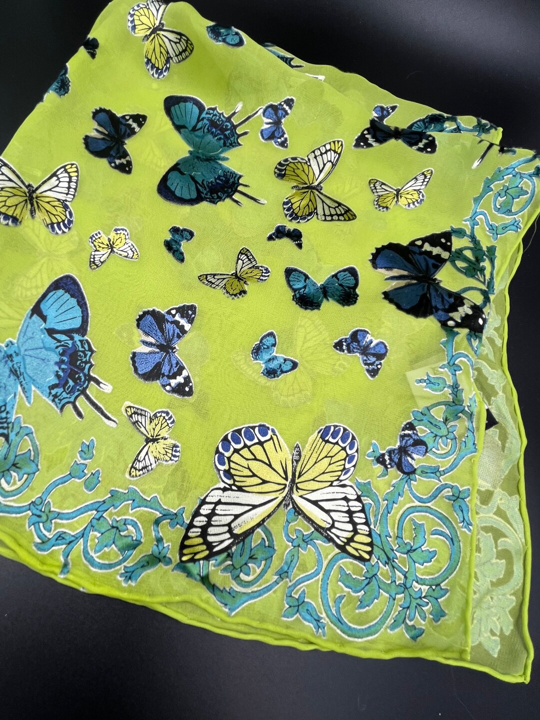 Vintage Italian Scarf Square Lime Green Hand Rolled Edges Bold Mod ...
