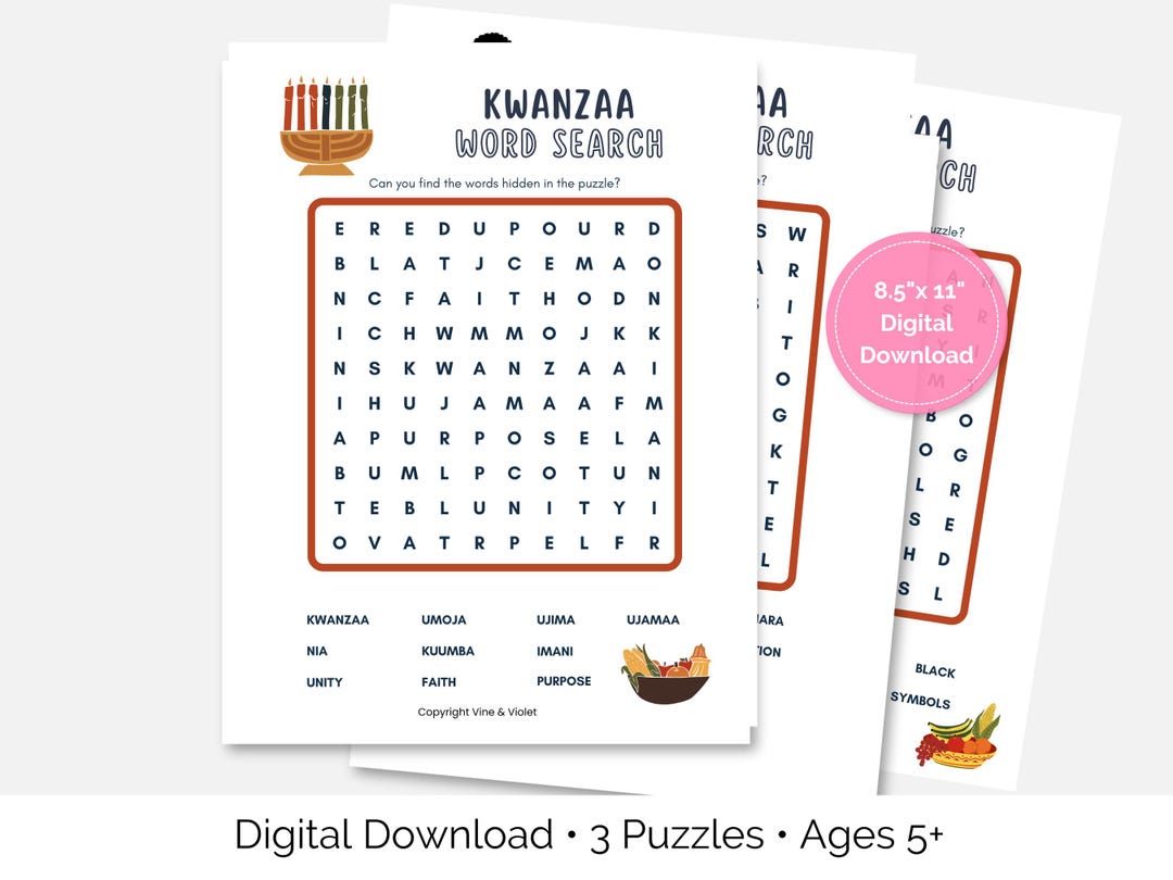 Kwanzaa Word Search Game for Kids (ages 5+) Digital Download - Etsy