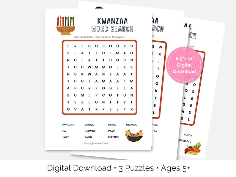 Kwanzaa Word Search Game for Kids (ages 5+) Digital Download - Etsy