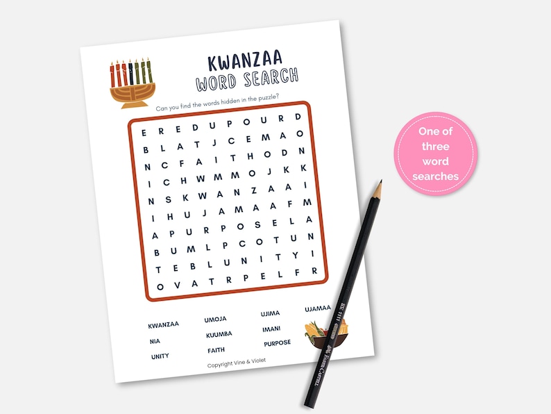Kwanzaa Word Search Game for Kids (ages 5+) Digital Download - Etsy