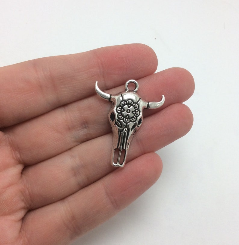4 Bull Skull Charms Antique Silver Tone Cow Cattle Western - Etsy