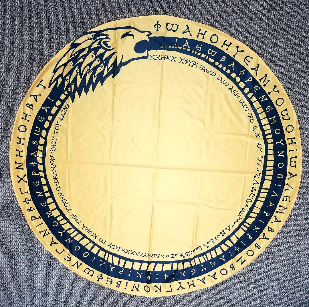 Papiro mágico de filacteria de Ouroboros, tela circular basada en PGM ...