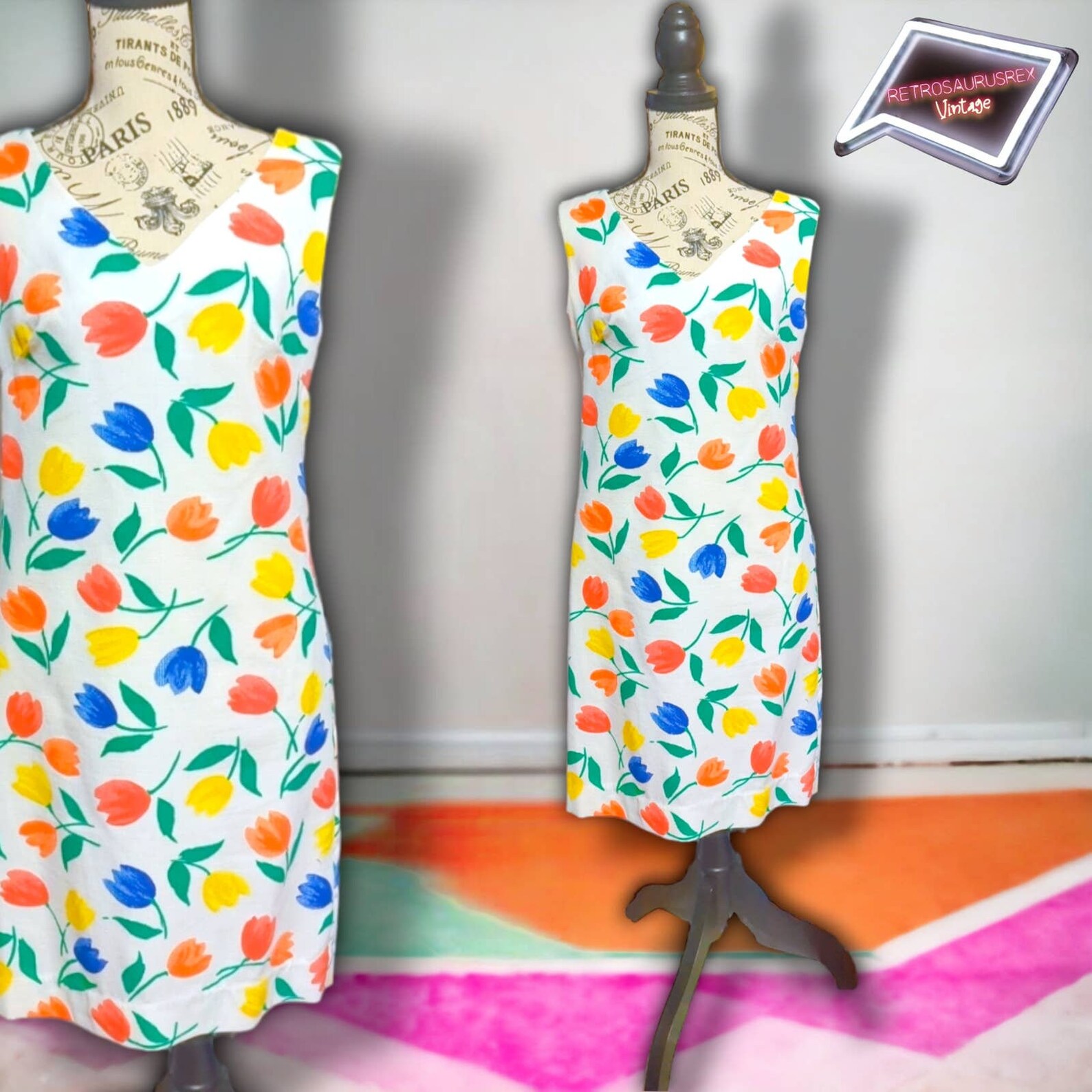 Vintage 1960's Mod Bright Tulip Waffle Weave Sundress, Medium - Etsy