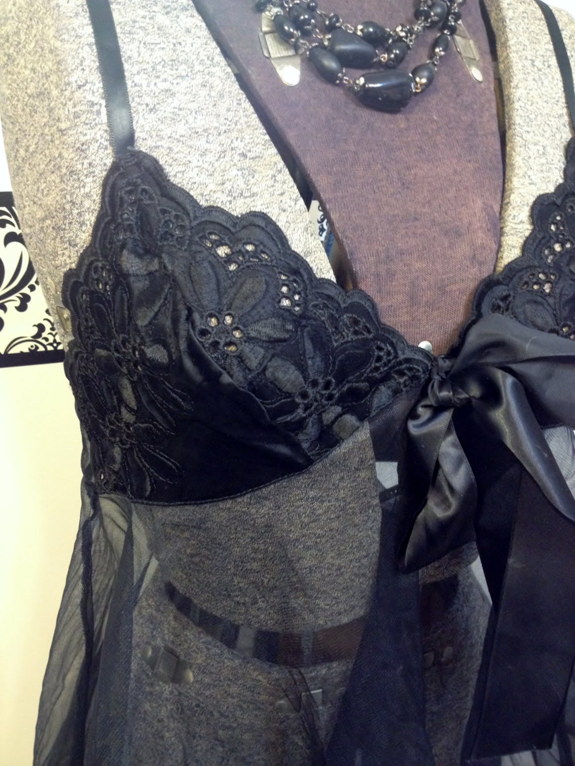 1990's Black Chiffon and Lace Pin up Babydoll Negligee | Etsy