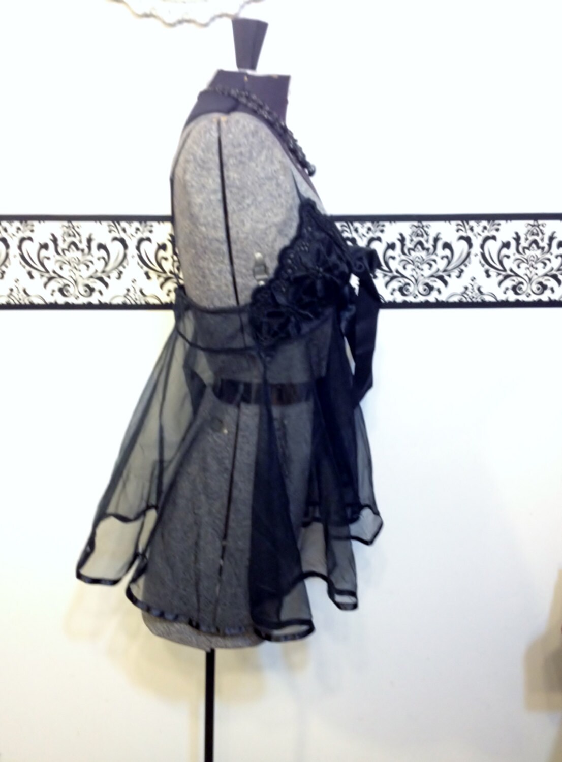 1990's Black Chiffon and Lace Pin up Babydoll Negligee | Etsy