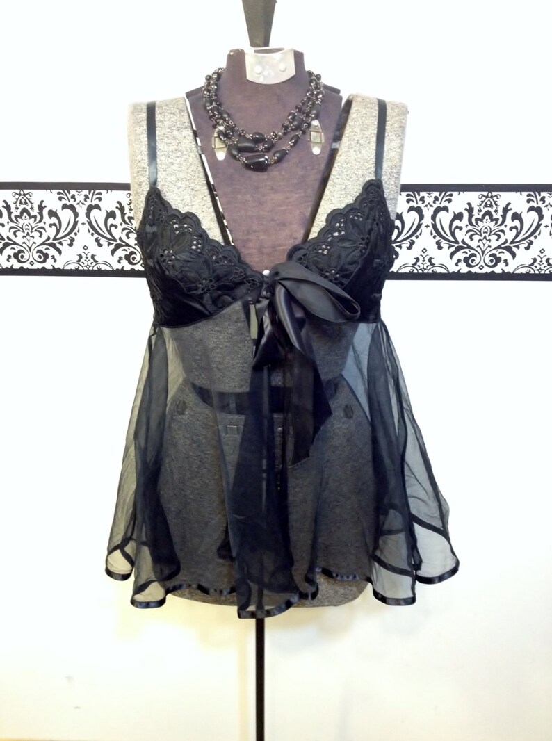 1990's Black Chiffon and Lace Pin up Babydoll Negligee | Etsy