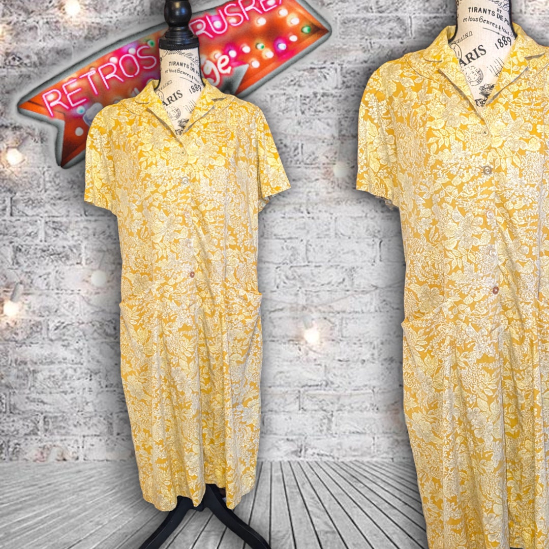 Vintage 1950's Pinup Twee Floral Pattern Midi Dress, XL - Etsy