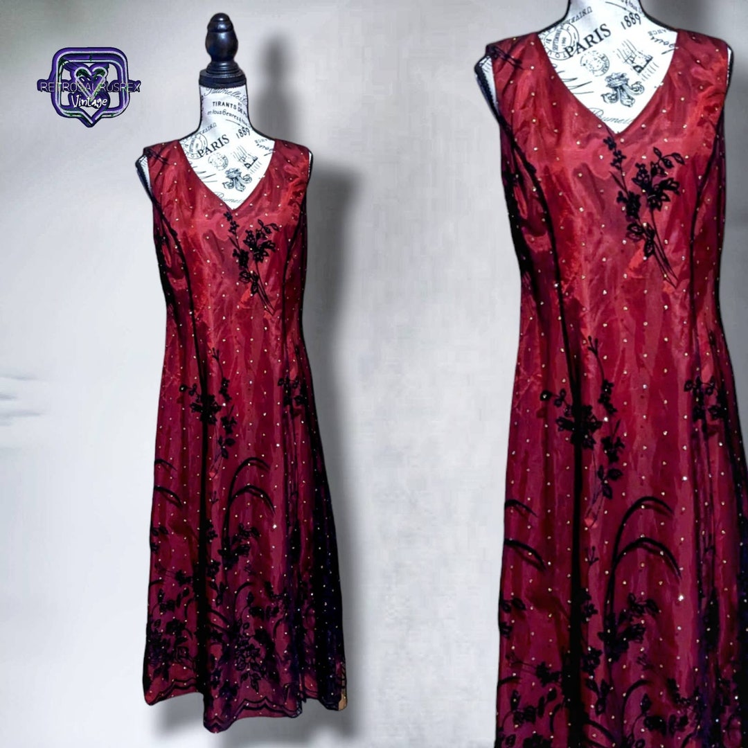 Vintage 90s Goth Vamp Burgundy Red Black Lace Party Dress - Etsy