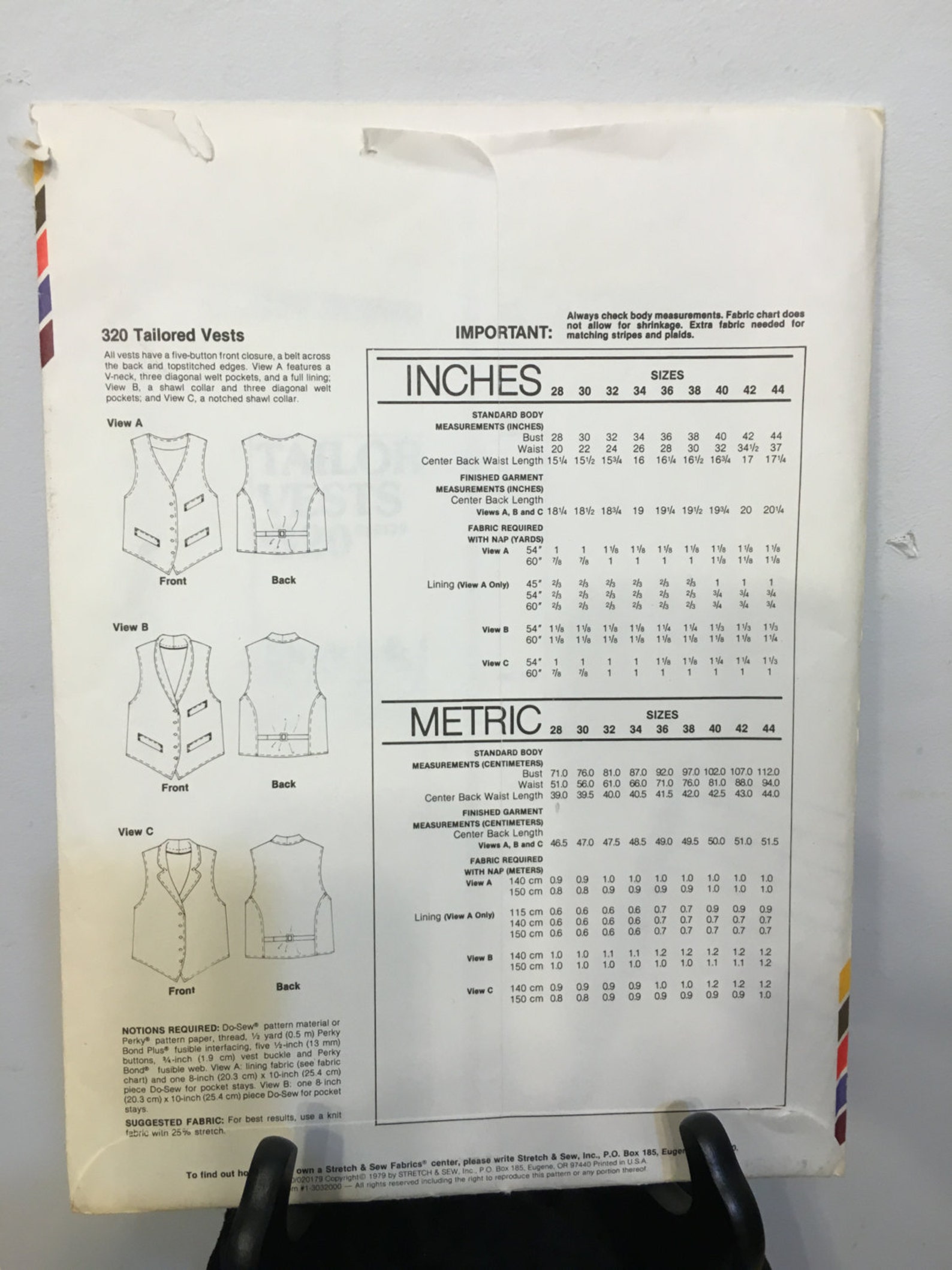 1979 Tailored Vest Pattern by Stretch & Sew Size Small to XL - Etsy
