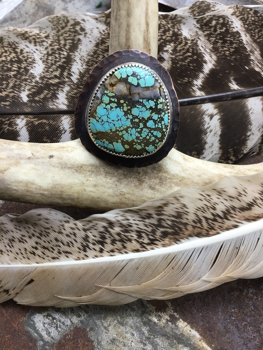 Stunning Blue Moon Turquoise With a Line of Agate Ring by - Etsy