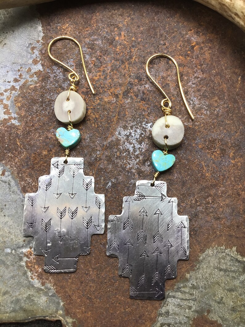 Arrow Stamped Aztec Patterns Floating on Nickel Silver With Bronze ...