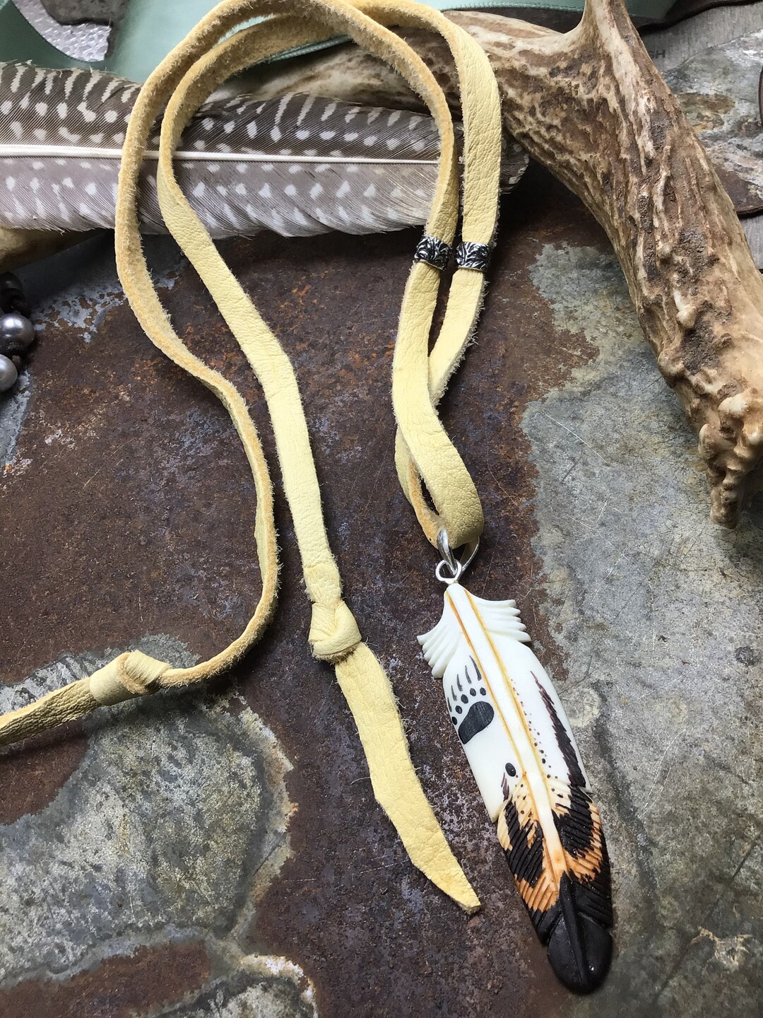 Hand Painted Bone Feather With Long Palomino Elk Super Soft - Etsy