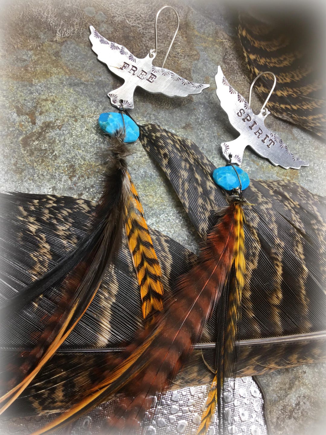 Free Spirit Shoulder Duster Raven Earrings With Kingman Turquoise and ...