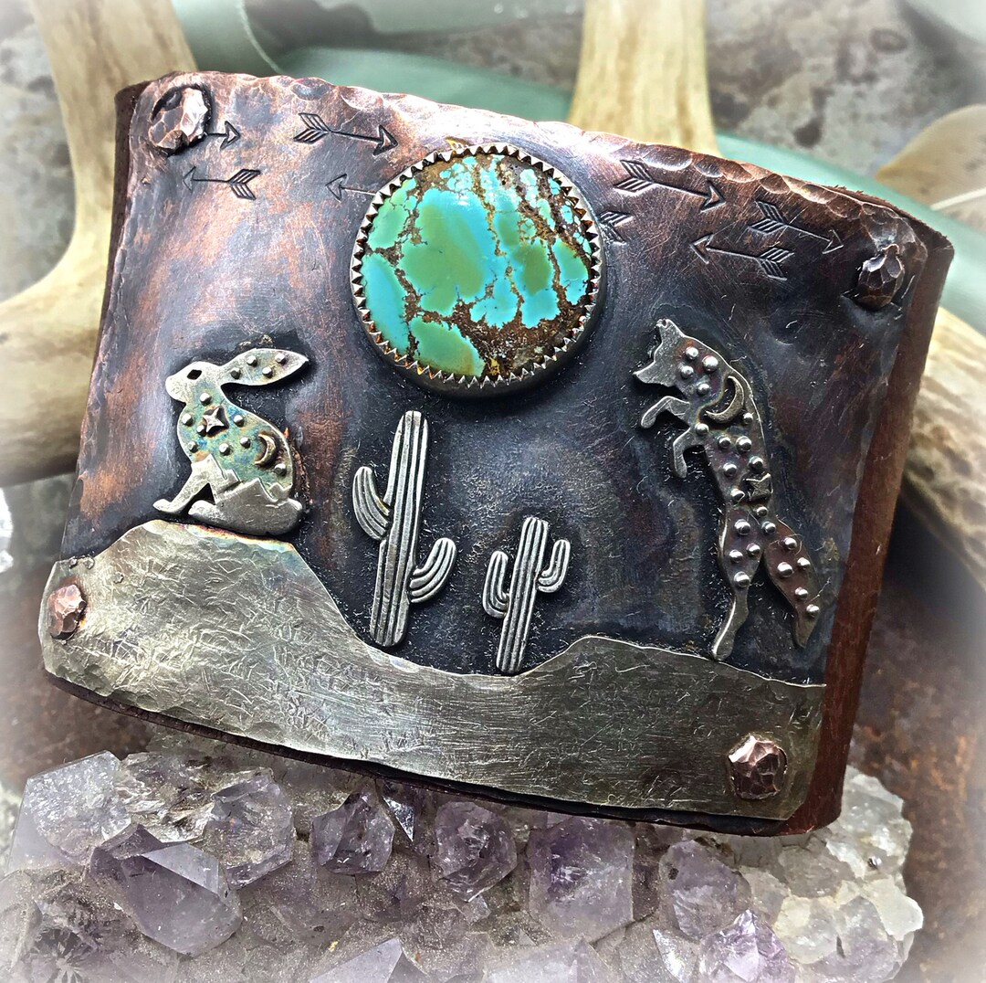 Fox and the Rabbit Leather Wide Cuff With Royston Turquoise and ...