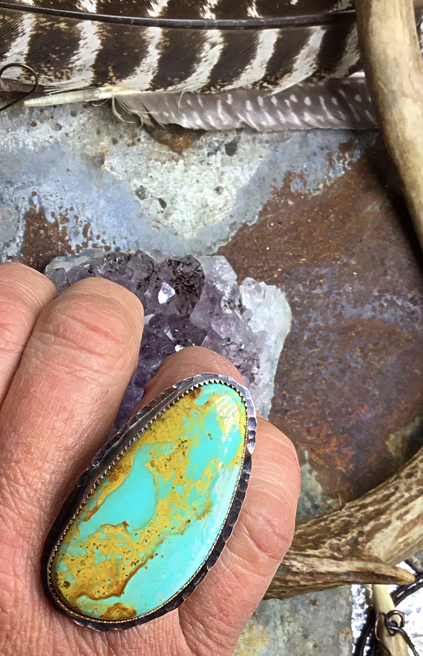 Huge statement Nevada mined turquoise ring by Weathered Soul, rustic ...