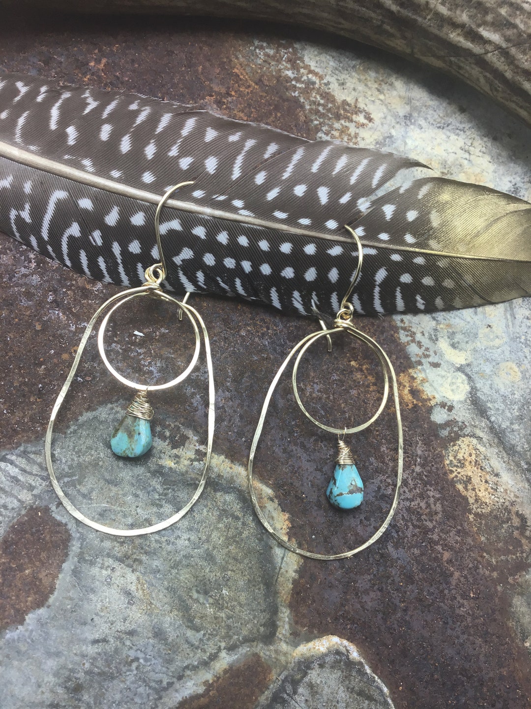 Dainty Gold Filled Double Hoops With Turquoise, Classy, Urban ...