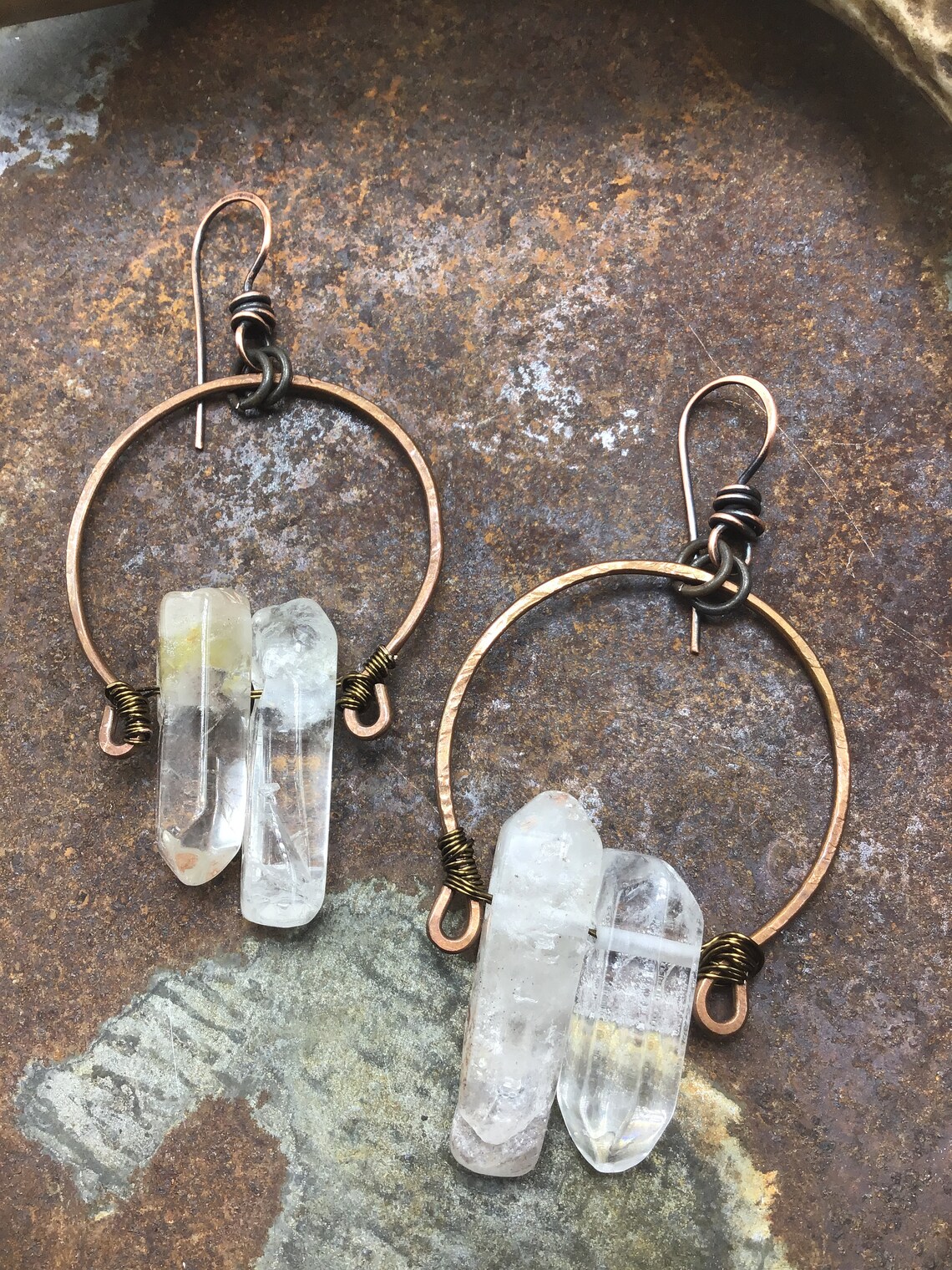 Copper Arches With Raw Quartz Rustic Very Cool Earrings by | Etsy