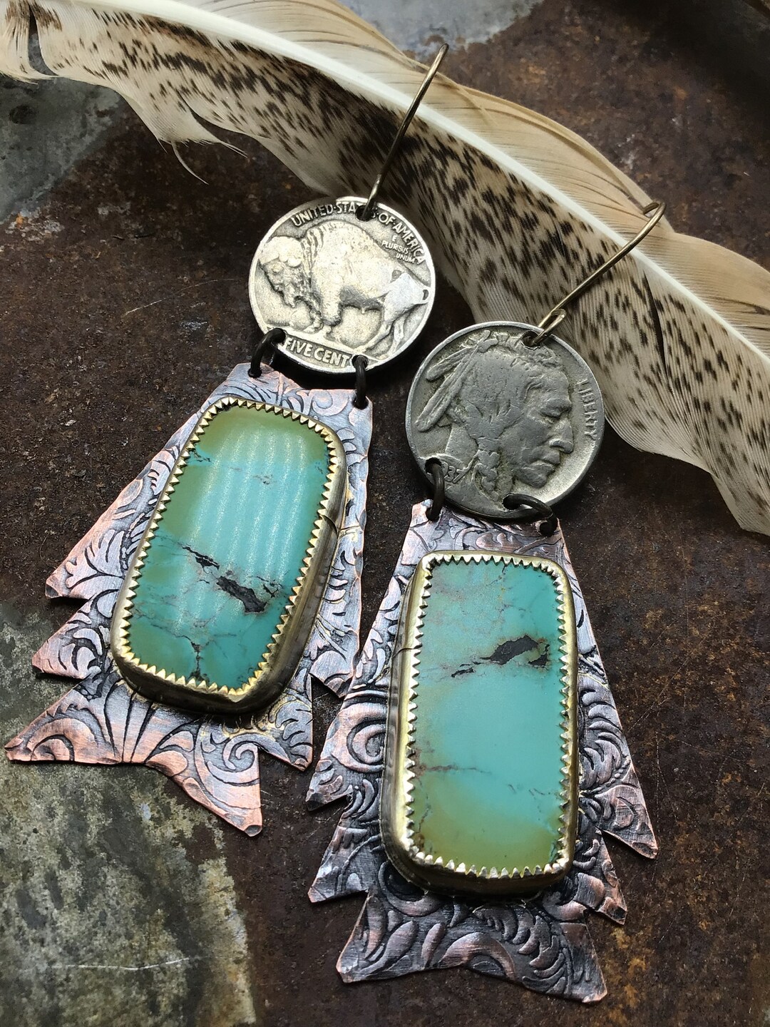 Buffalo Nickel Aztec Tooled Looking Oxidized Copper With Stunning ...