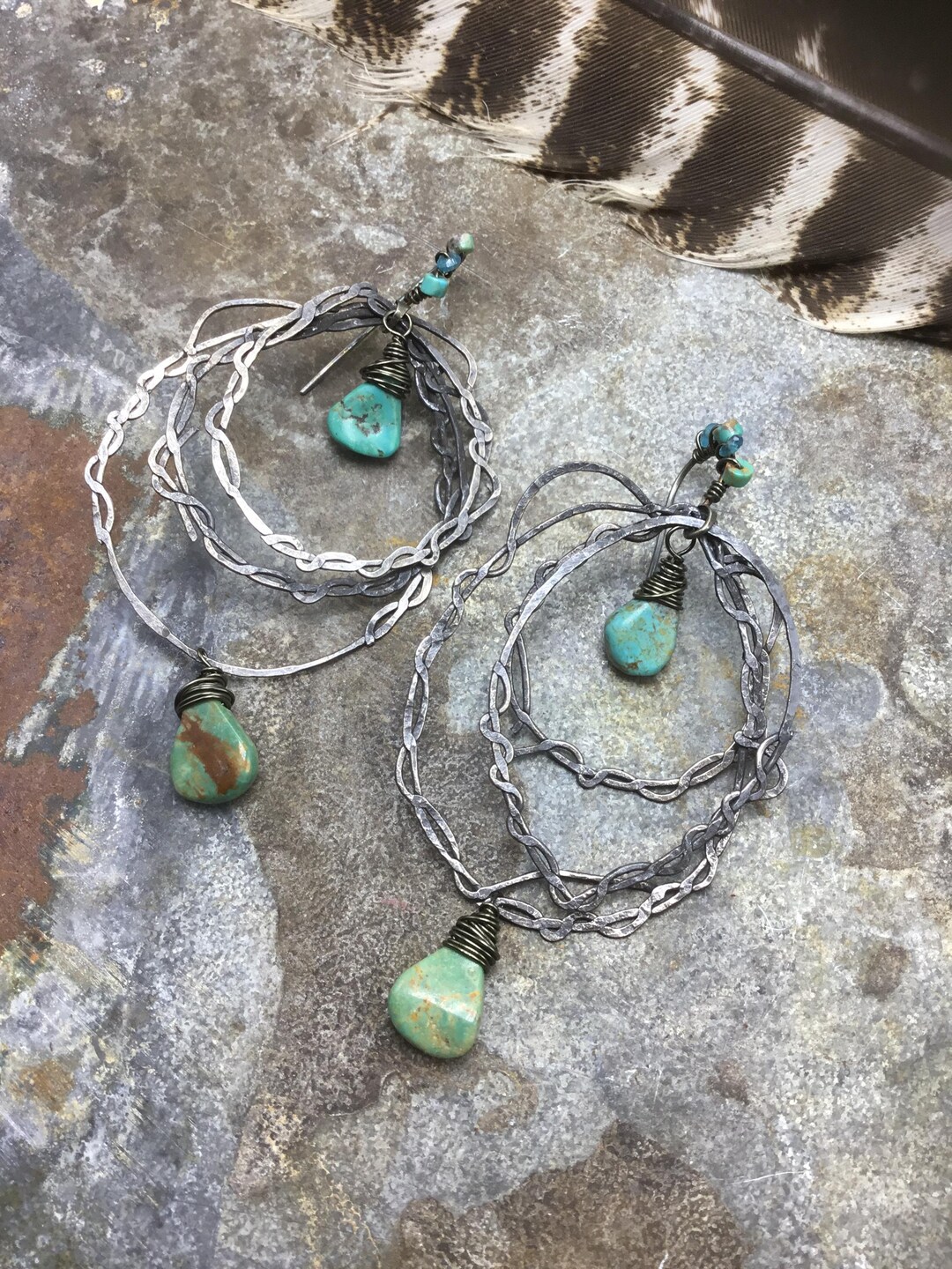 Crazy Fun Nest Hoops With Turquoise by Weathered Soul Jewelry, Artisan ...