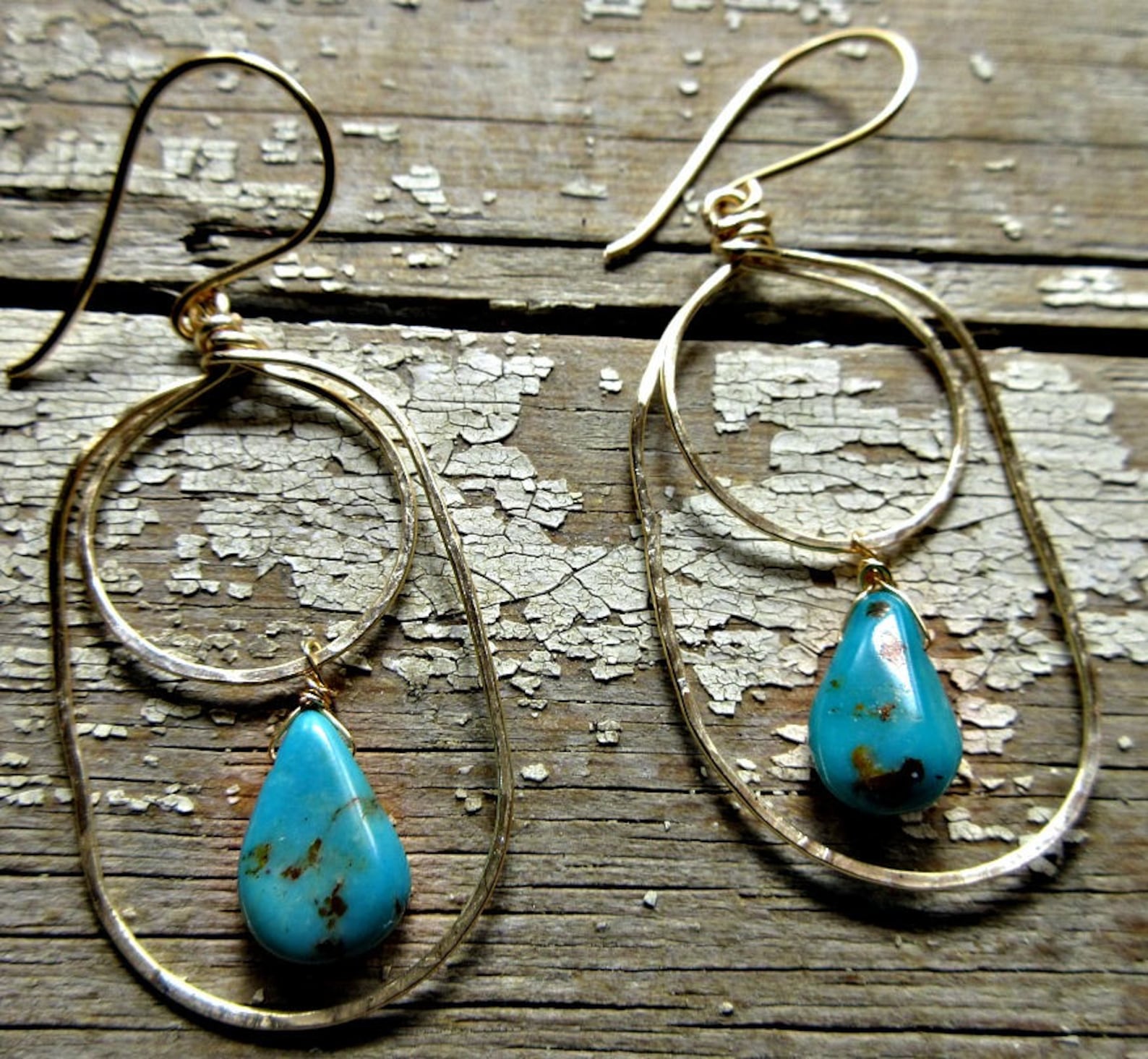 Dainty Gold Filled Double Hoops With Turquoise Classy Urban - Etsy