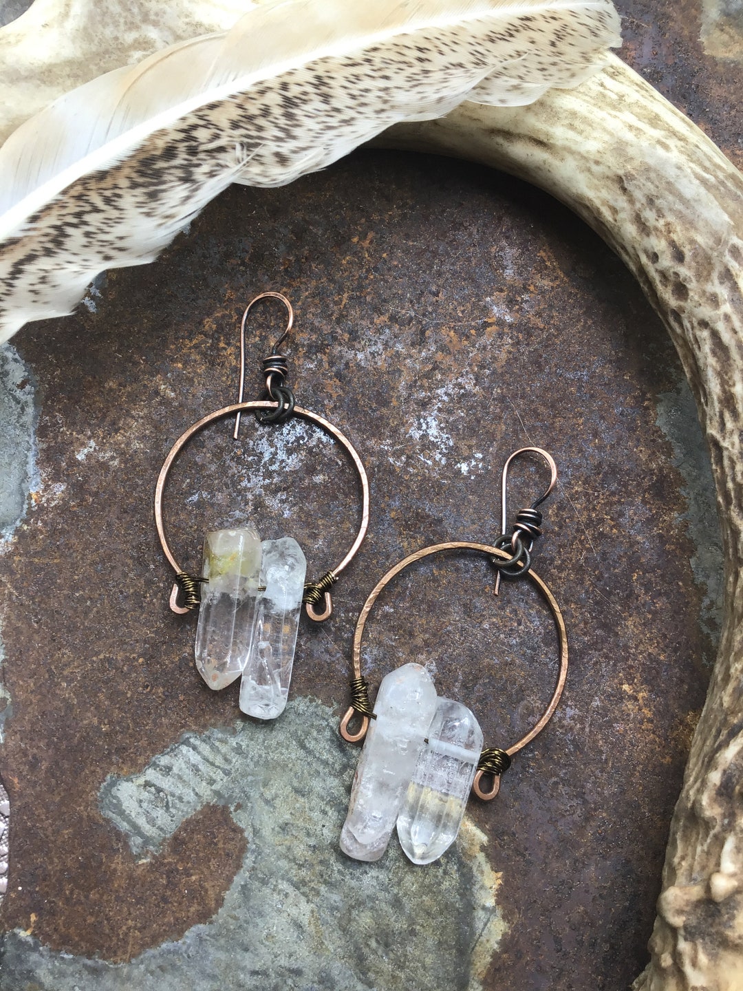 Copper Arches With Raw Quartz, Rustic Very Cool Earrings by Weathered ...