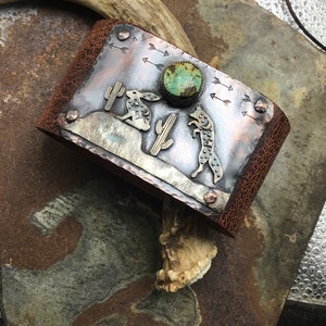 Fox and the Rabbit Leather Wide Cuff With Royston Turquoise and ...
