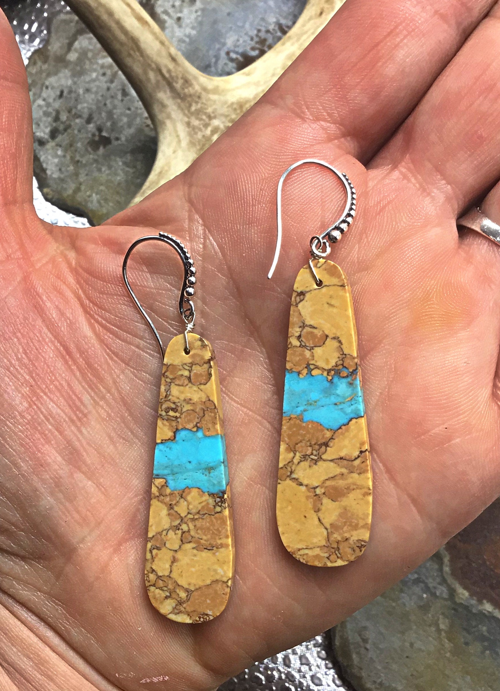 Stunning large slabs of Royston turquoise earrings by Weathered soul ...