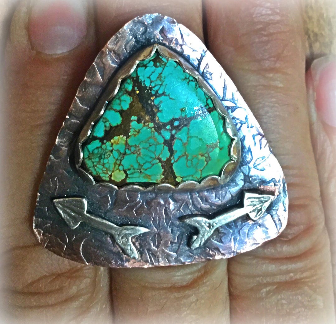 Very Large Statement Rustic Turquoise Arrowhead Ring by Weathered Soul ...