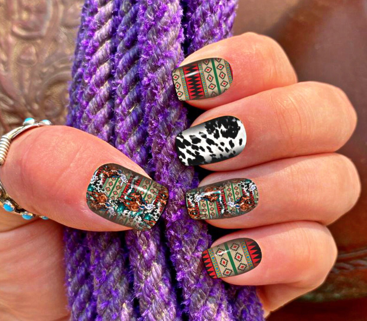 Retro rodeo nail wraps, real nail polish stickers, long lasting,western ...