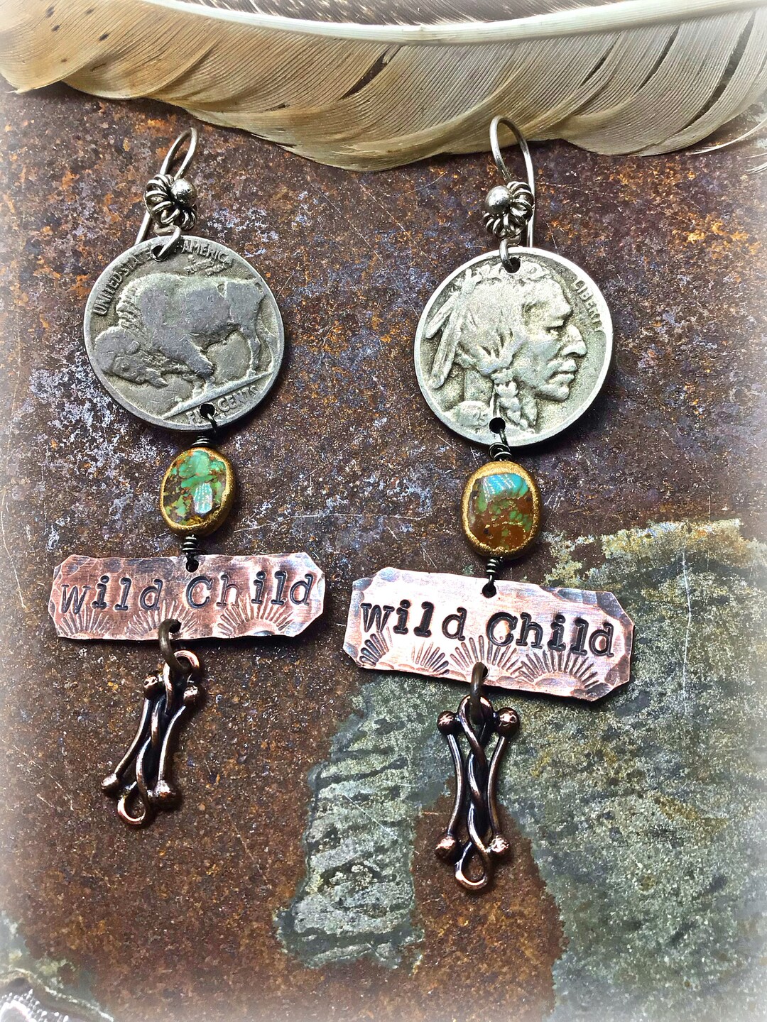 Wild Child Earrings by Weathered Soul, Artisan Vintage Buffalo Nickel ...