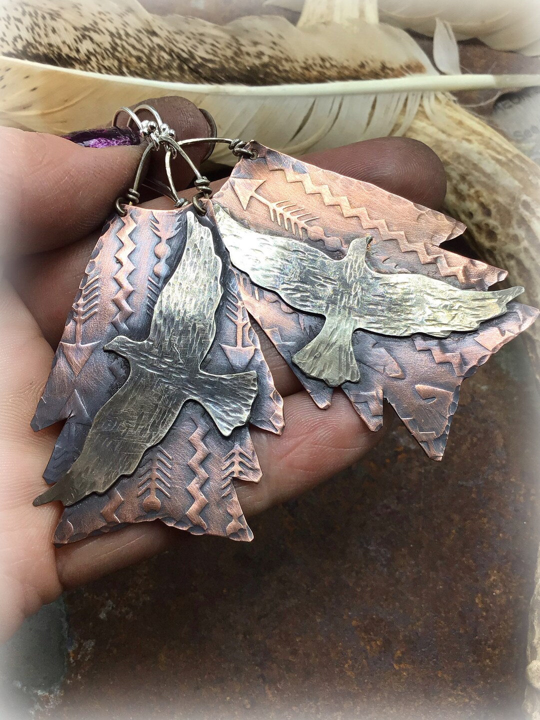 Made to Order Large Aztec Patterns With Flying Silver Ravens, Stunning ...