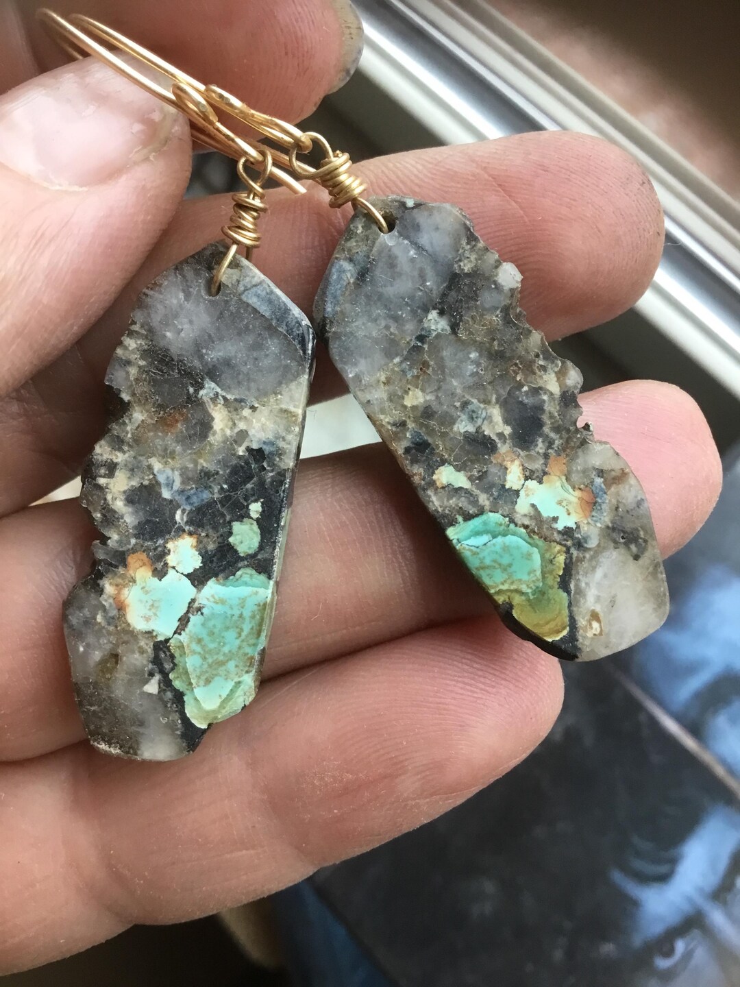 Agate With Turquoise Medium Size Slab Genuine Turquoise Earrings by ...