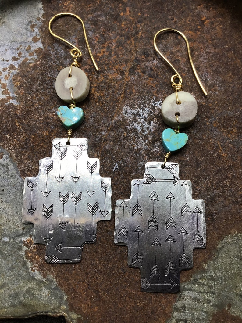 Arrow Stamped Aztec Patterns Floating on Nickel Silver With Bronze ...