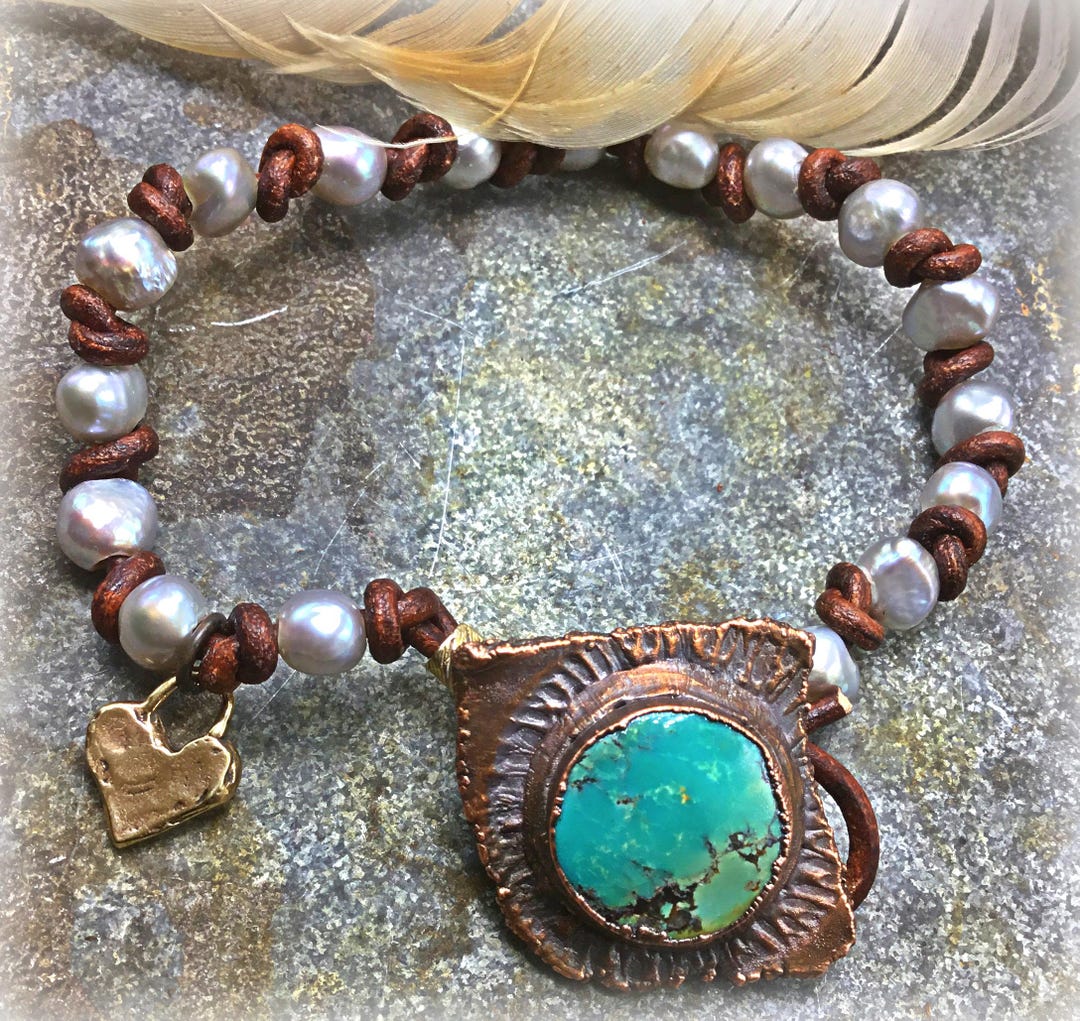 Stunning Kingman Turquoise Button Closure With Leather and Silver ...