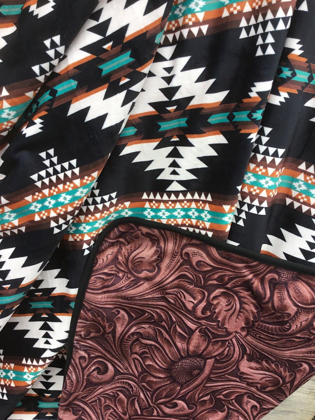 Beautiful Ultra Soft Lap Throw Double Sided Aztec Print With Tooled ...