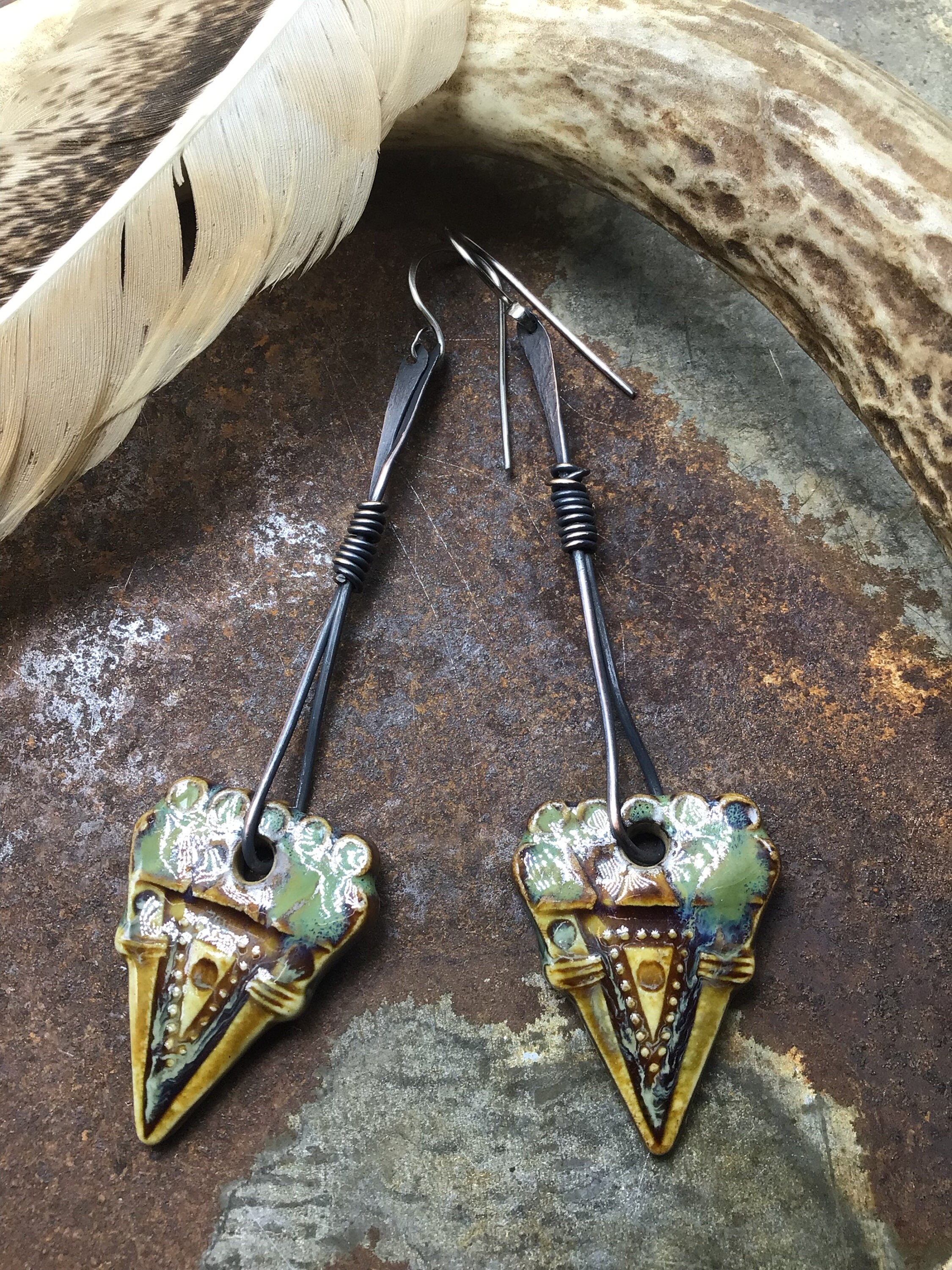 Beautiful rustic hand made pottery charms off of oxidized copper and ...